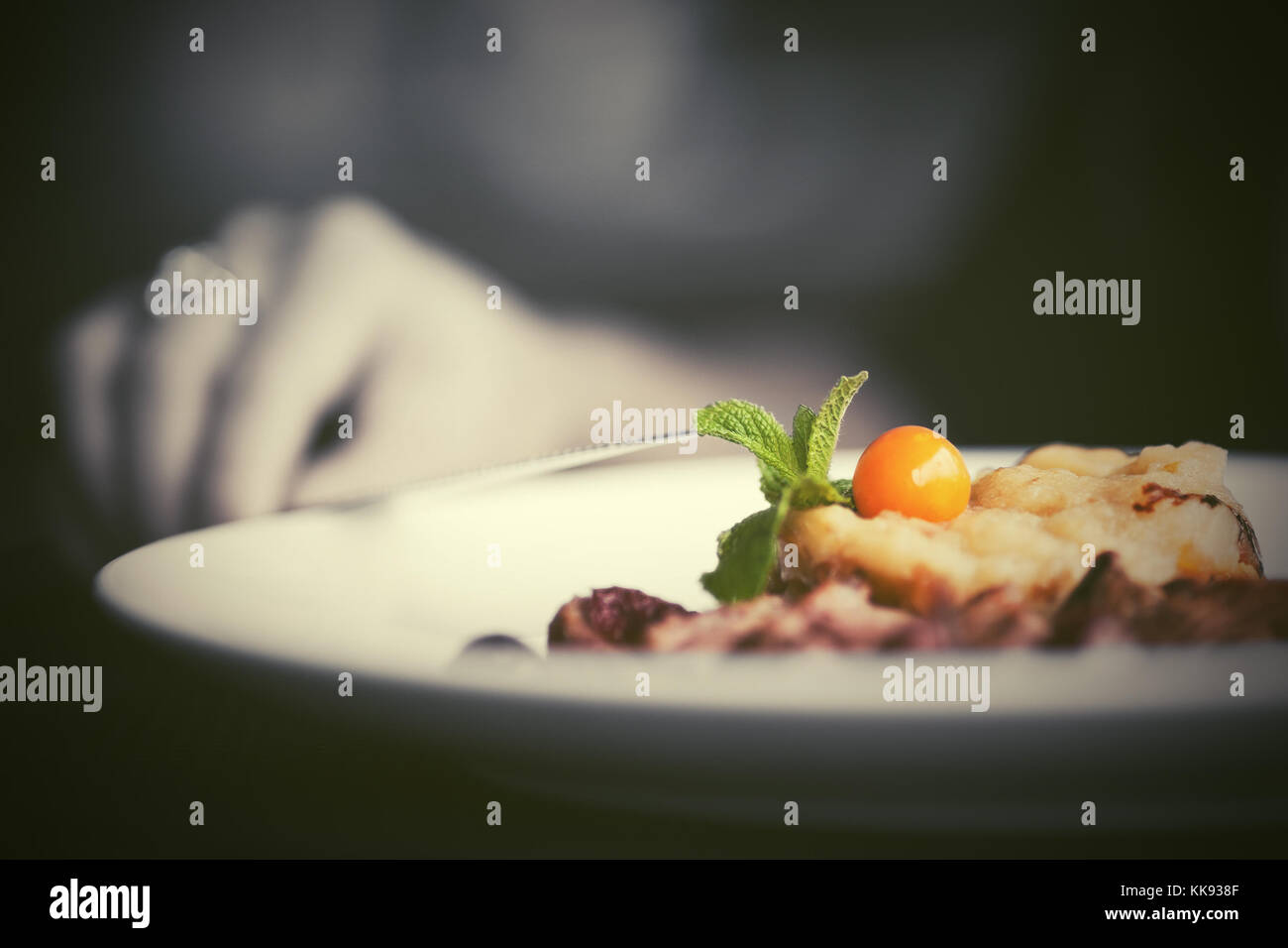 Female hand with a dinner at restaurant Stock Photo - Alamy