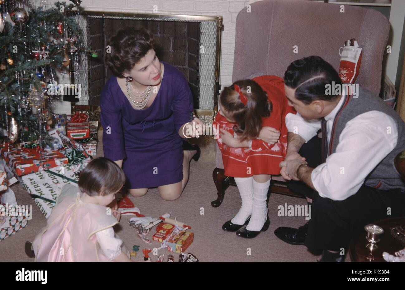 Vernacular snapshot photograph of christmas and family, 1963 Stock ...