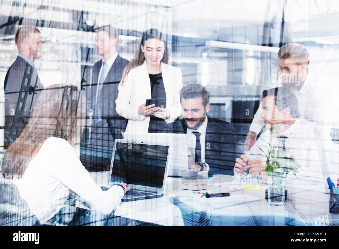 Businessperson in office connected on internet network. concept of ...