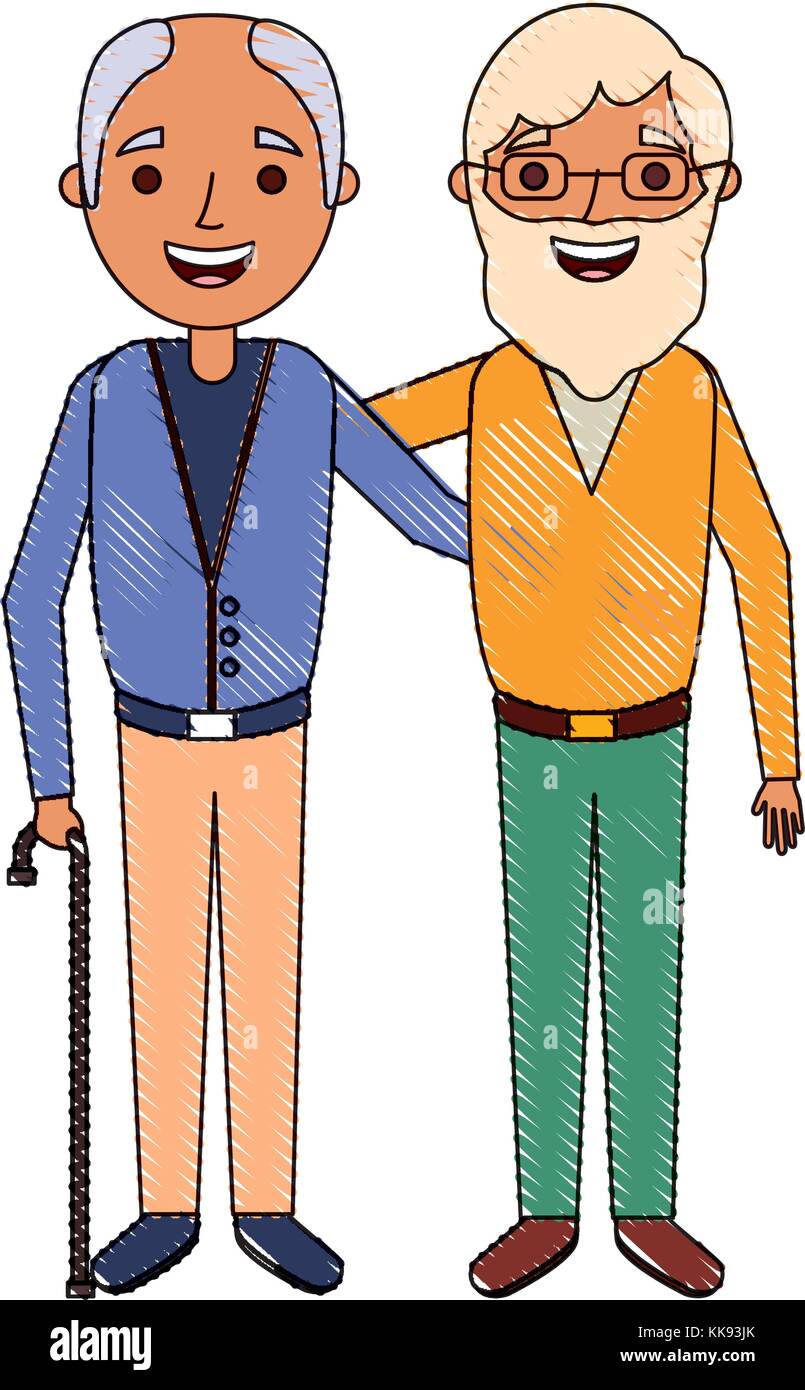 Cartoon Of Two Old Men Embraced Friends Together Stock Vector Image