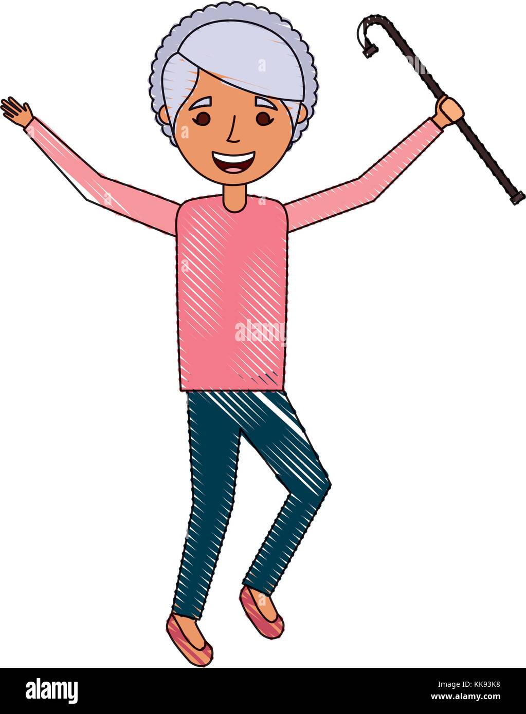 elderly woman grandmother arms up character happy Stock Vector Image ...