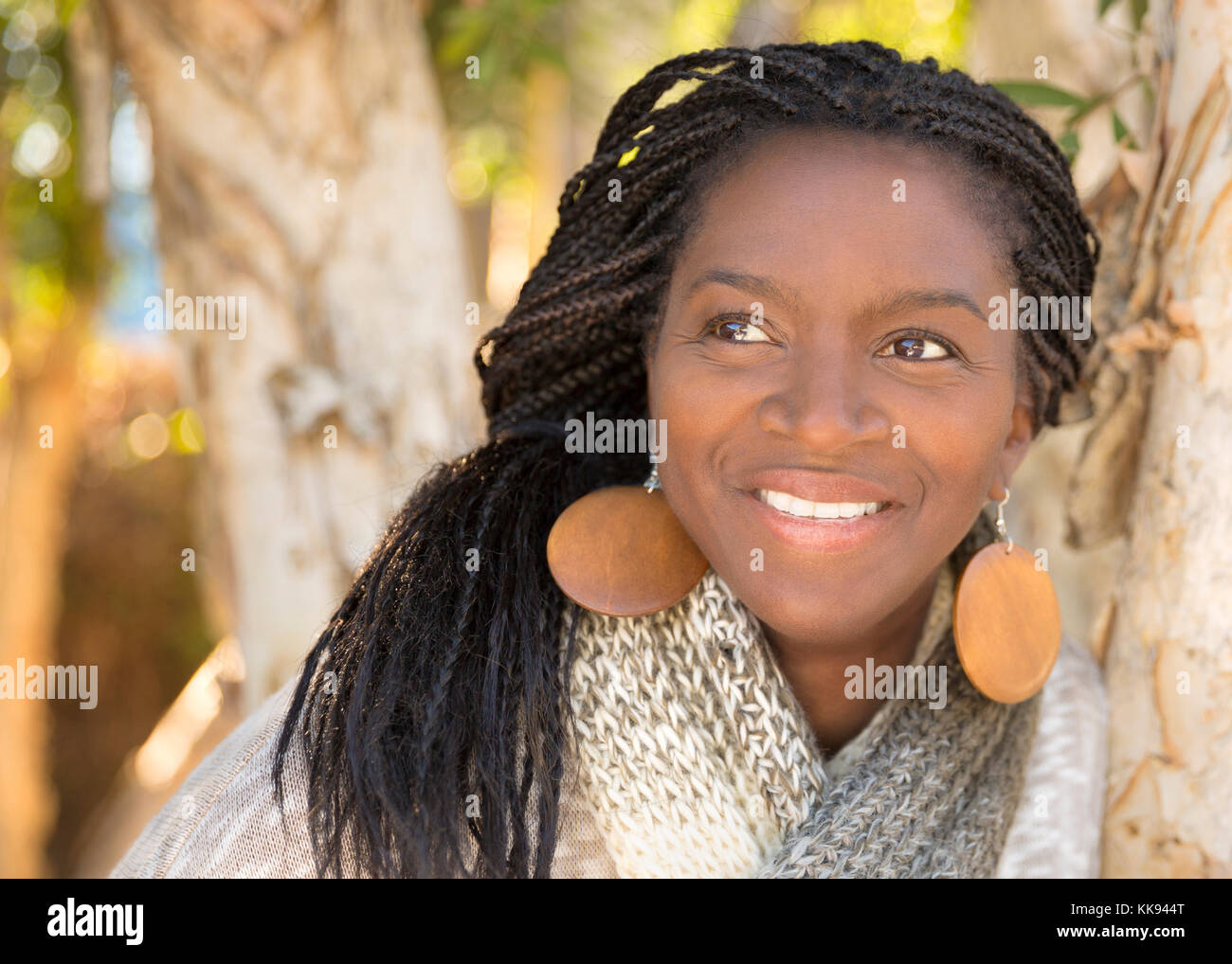 Beautiful African-American Woman Portrait, smiling standing leaning ...