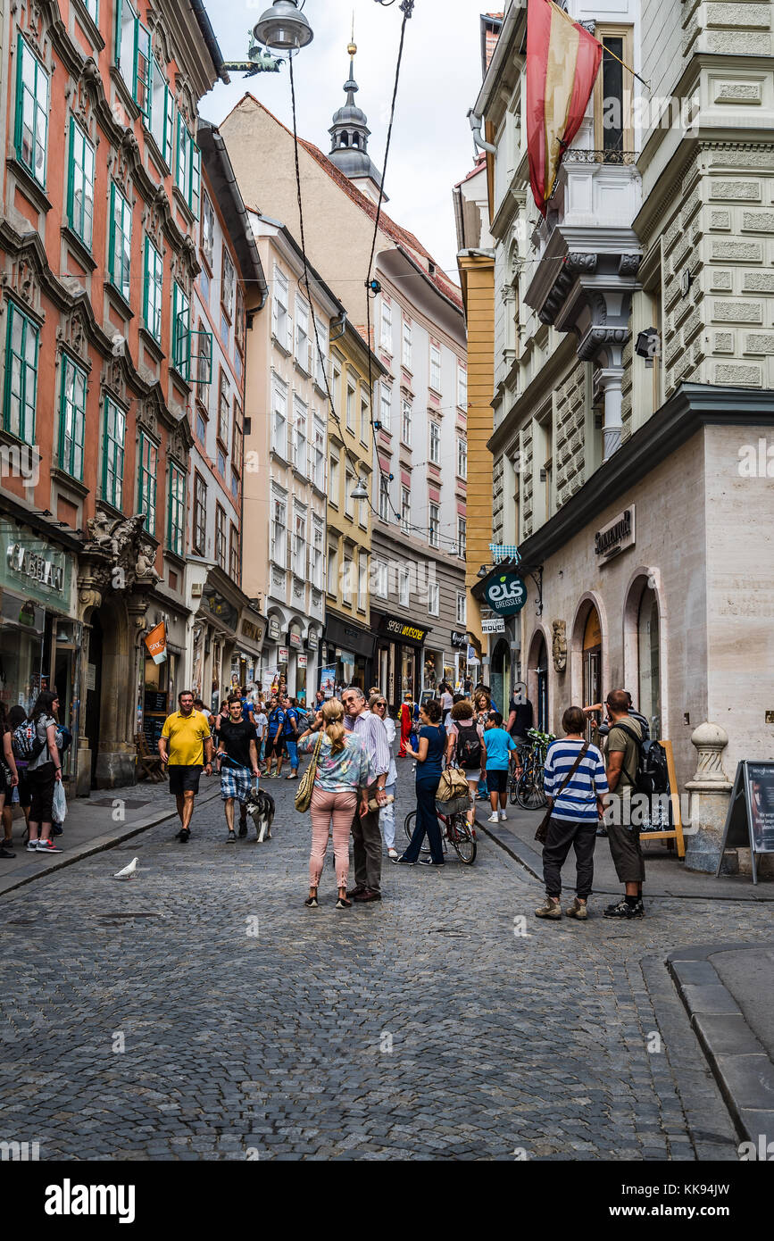 Street in historical city center of Graz Stock Photo - Alamy