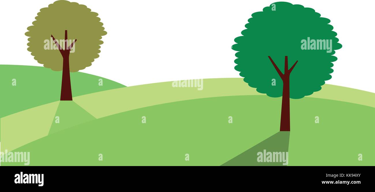 landscape with two trees on the hill Stock Vector Image & Art - Alamy