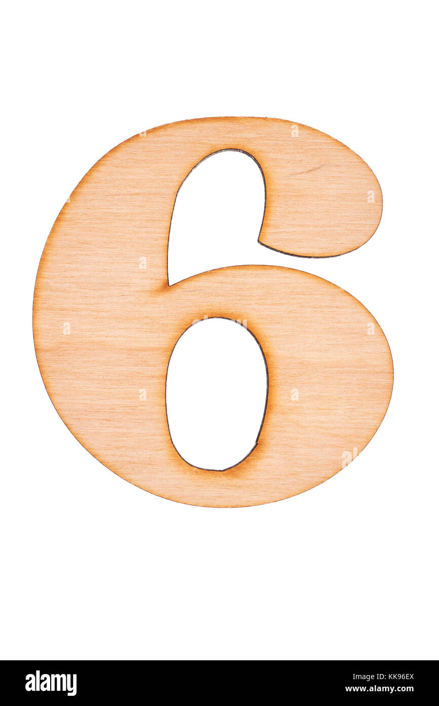 Cut out wooden number six on white background Stock Photo - Alamy