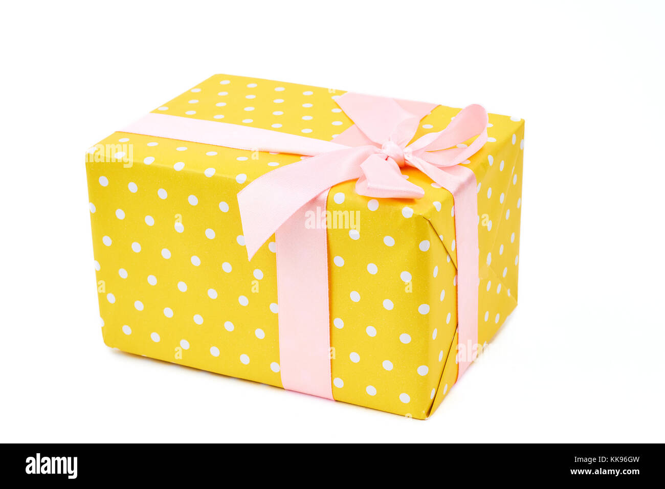 Yellow dotted gift box Stock Photo - Alamy