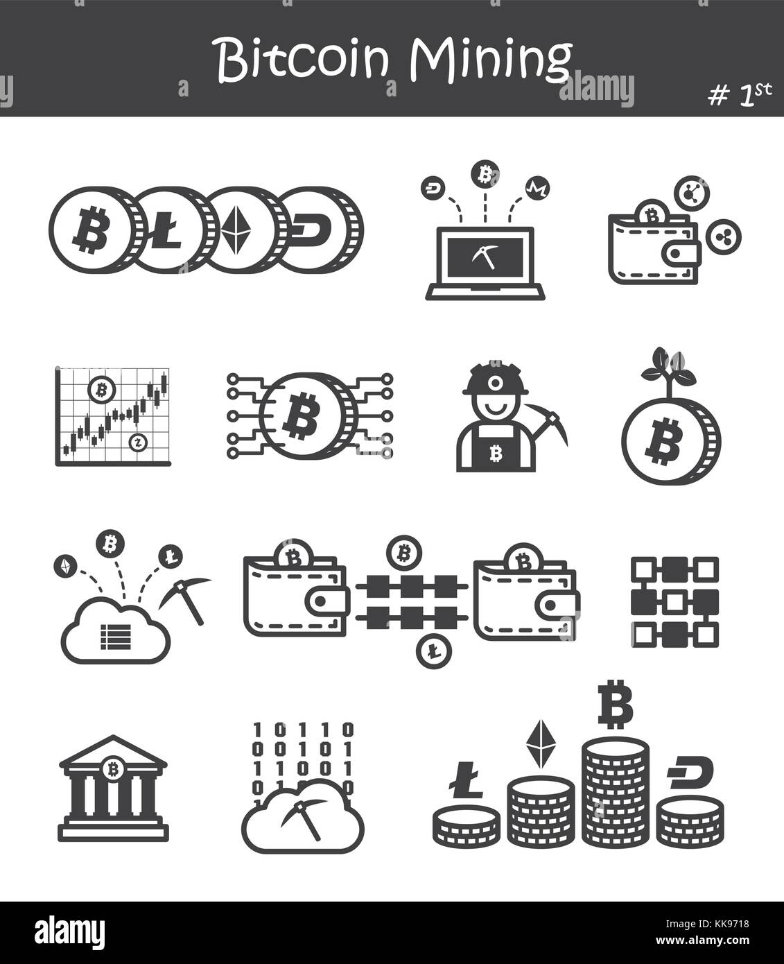 Bitcoin mining icon set 1 Stock Vector Image & Art - Alamy
