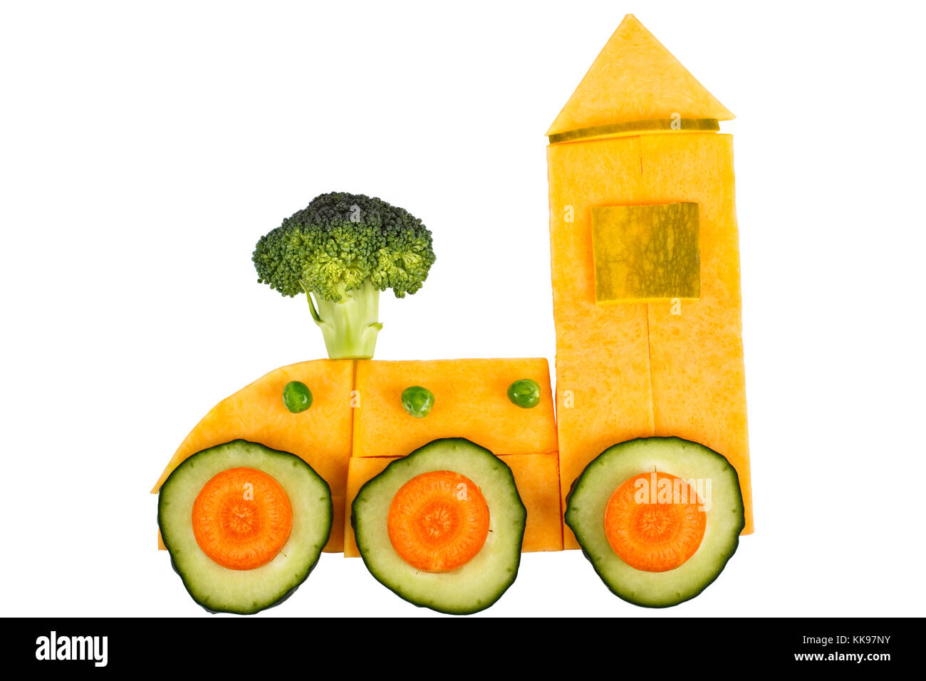 Train made with vegetables isolated on white background Stock Photo - Alamy