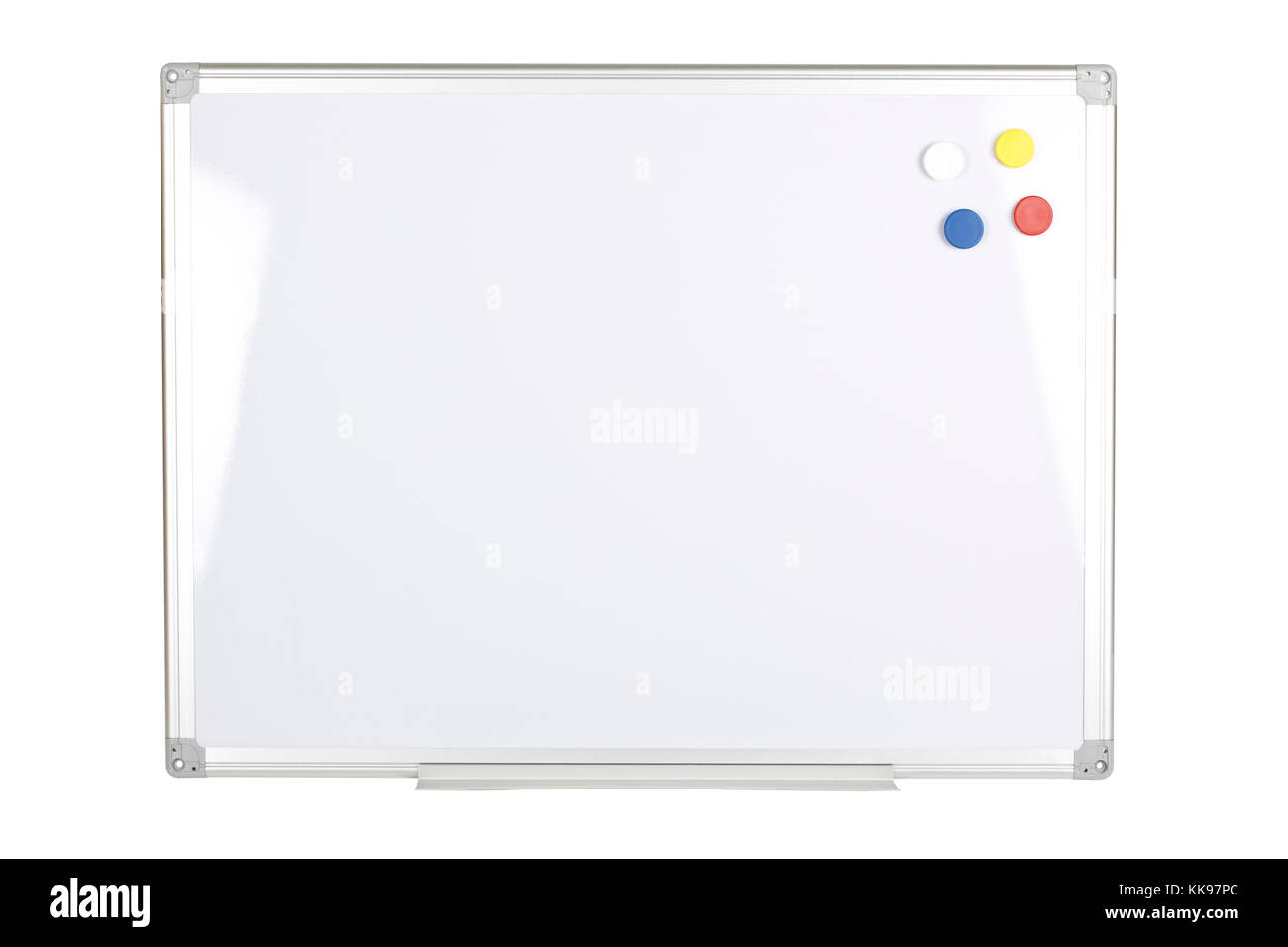 Whiteboard with magnetized color buttons isolated on white background ...