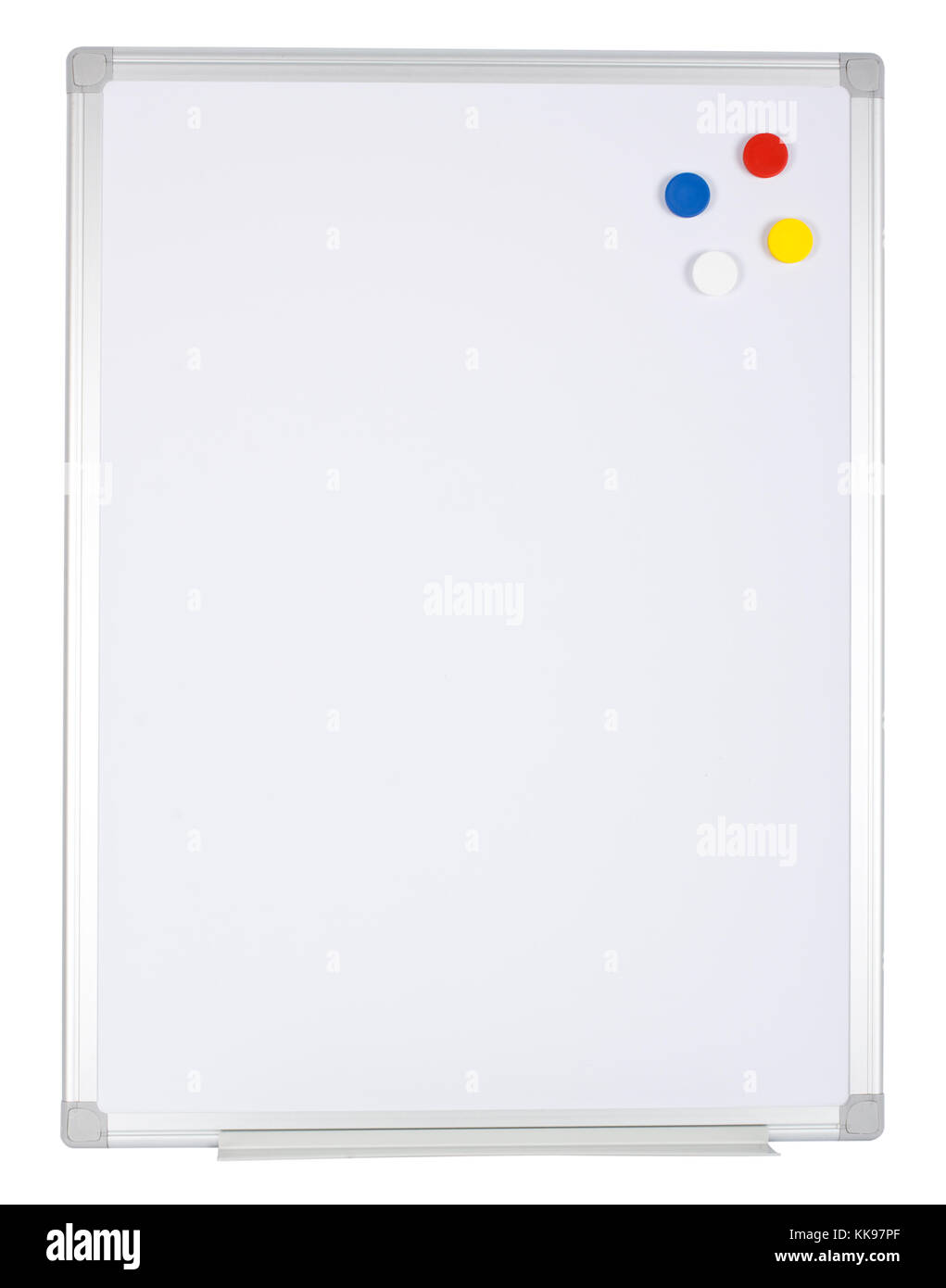 Whiteboard with magnetized color buttons isolated on white background ...
