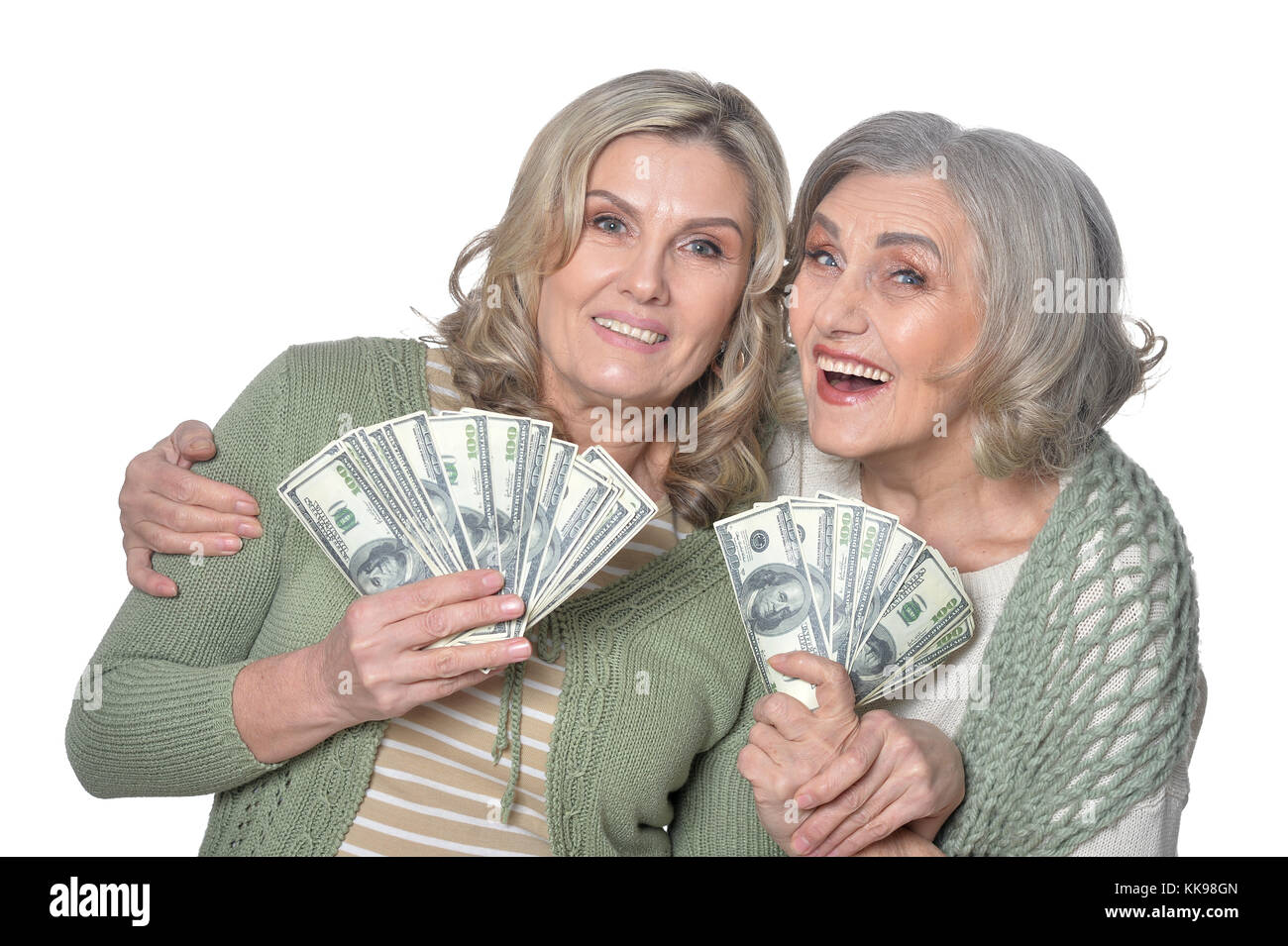 smiling women with money bills Stock Photo - Alamy