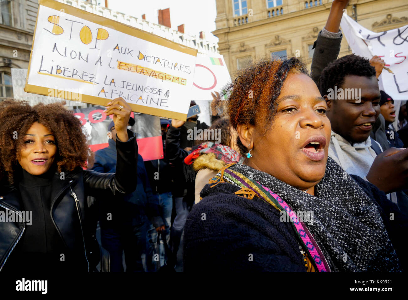 African diaspora protest against slavery rebirth in Lybia, Lyon, France ...