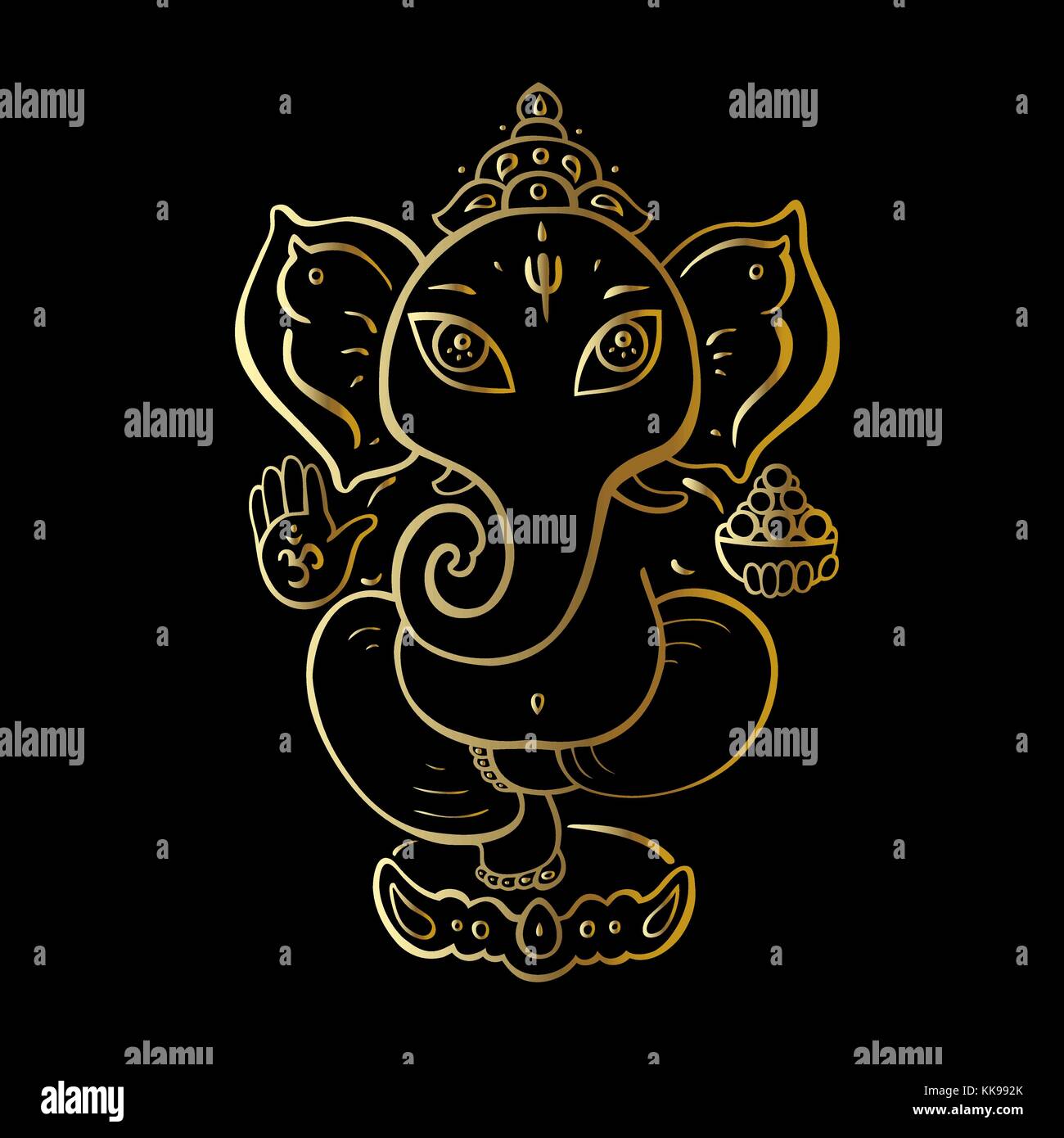 Hindu God Ganesha. Golden Ganapati. Vector hand drawn illustration ...