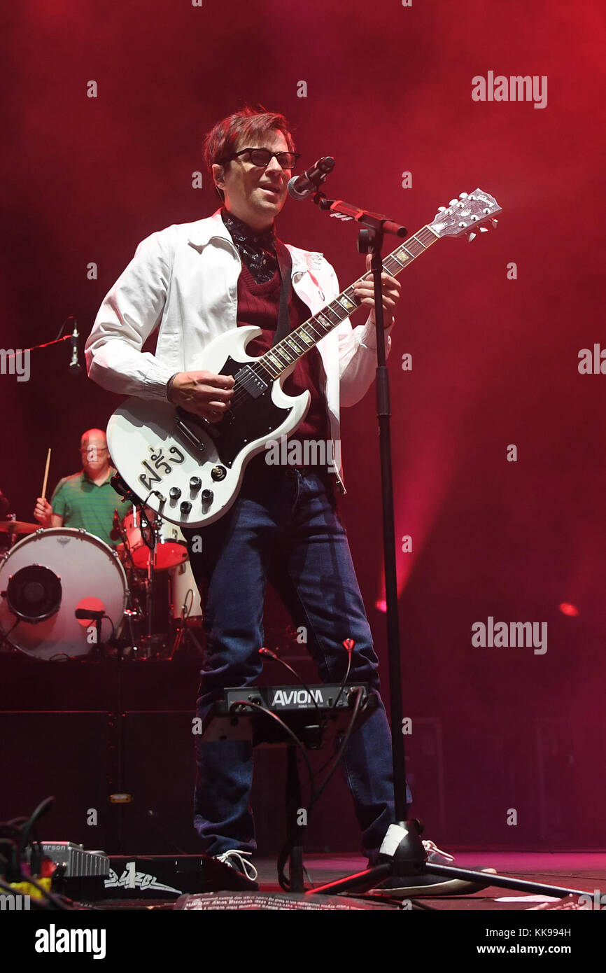Weezer performing live on stage at Wembley Arena in London. Featuring ...