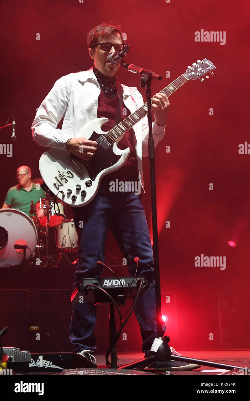 Weezer performing live on stage at Wembley Arena in London. Featuring ...