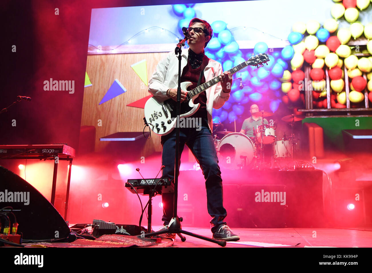 Weezer performing live on stage at Wembley Arena in London. Featuring ...
