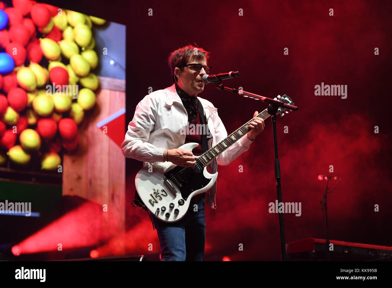 Weezer performing live on stage at Wembley Arena in London. Featuring ...
