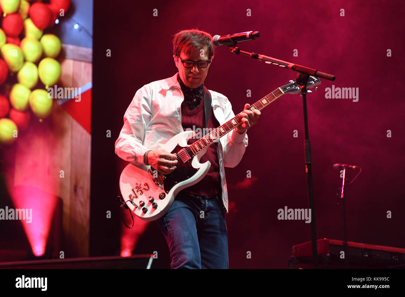 Weezer performing live on stage at Wembley Arena in London. Featuring ...