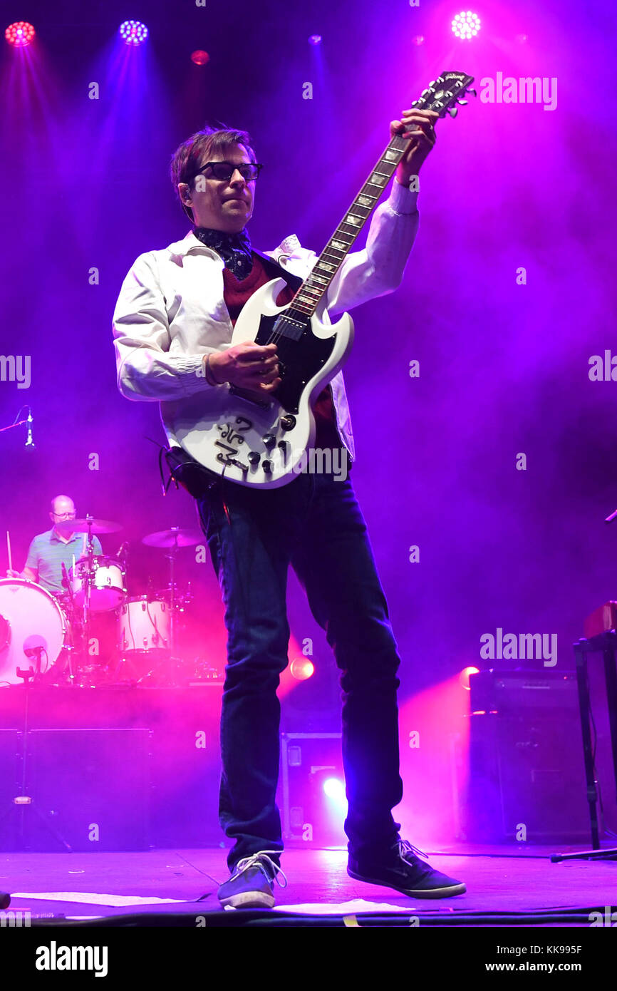 Weezer performing live on stage at Wembley Arena in London. Featuring ...