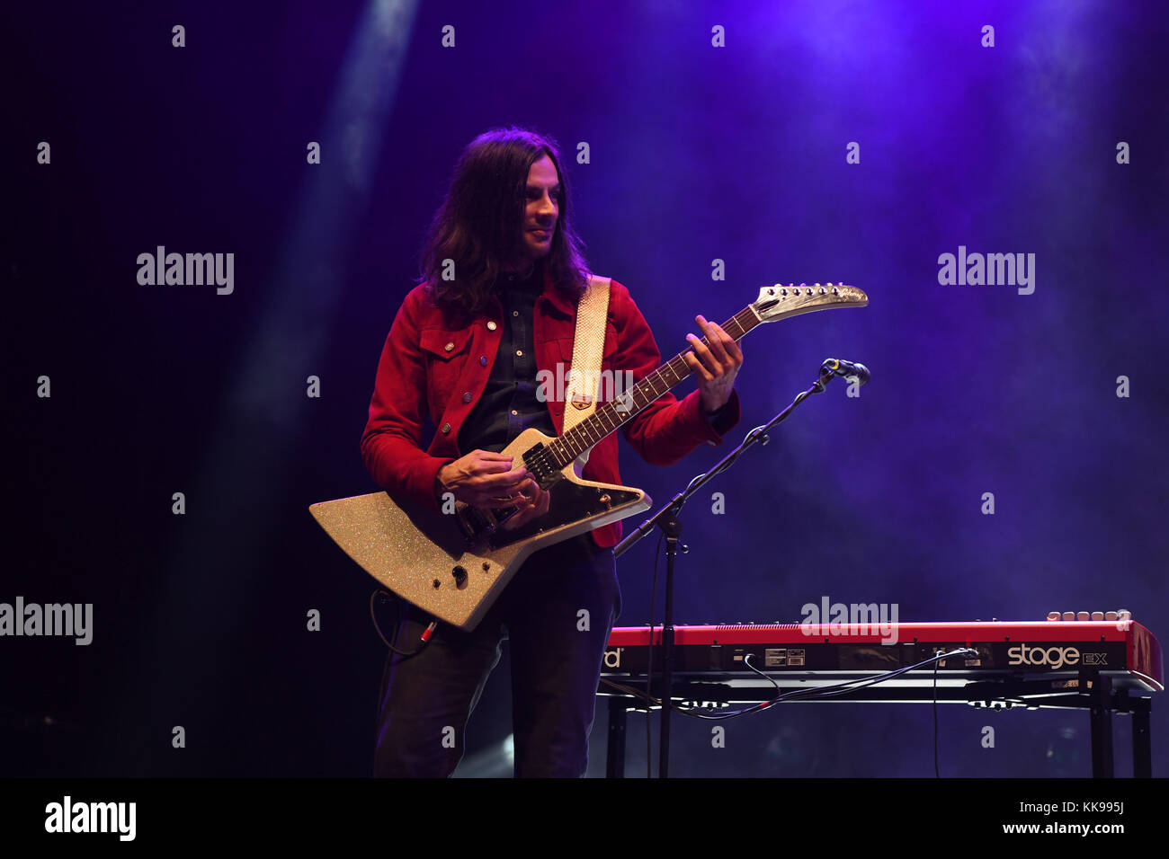 Weezer performing live on stage at Wembley Arena in London. Featuring ...