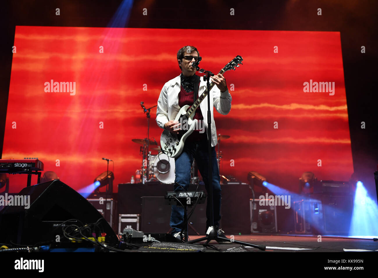 Weezer performing live on stage at Wembley Arena in London. Featuring ...
