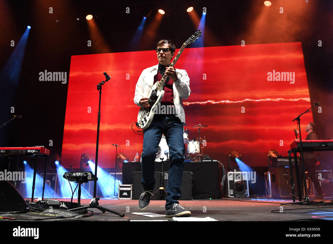 Weezer performing live on stage at Wembley Arena in London. Featuring ...
