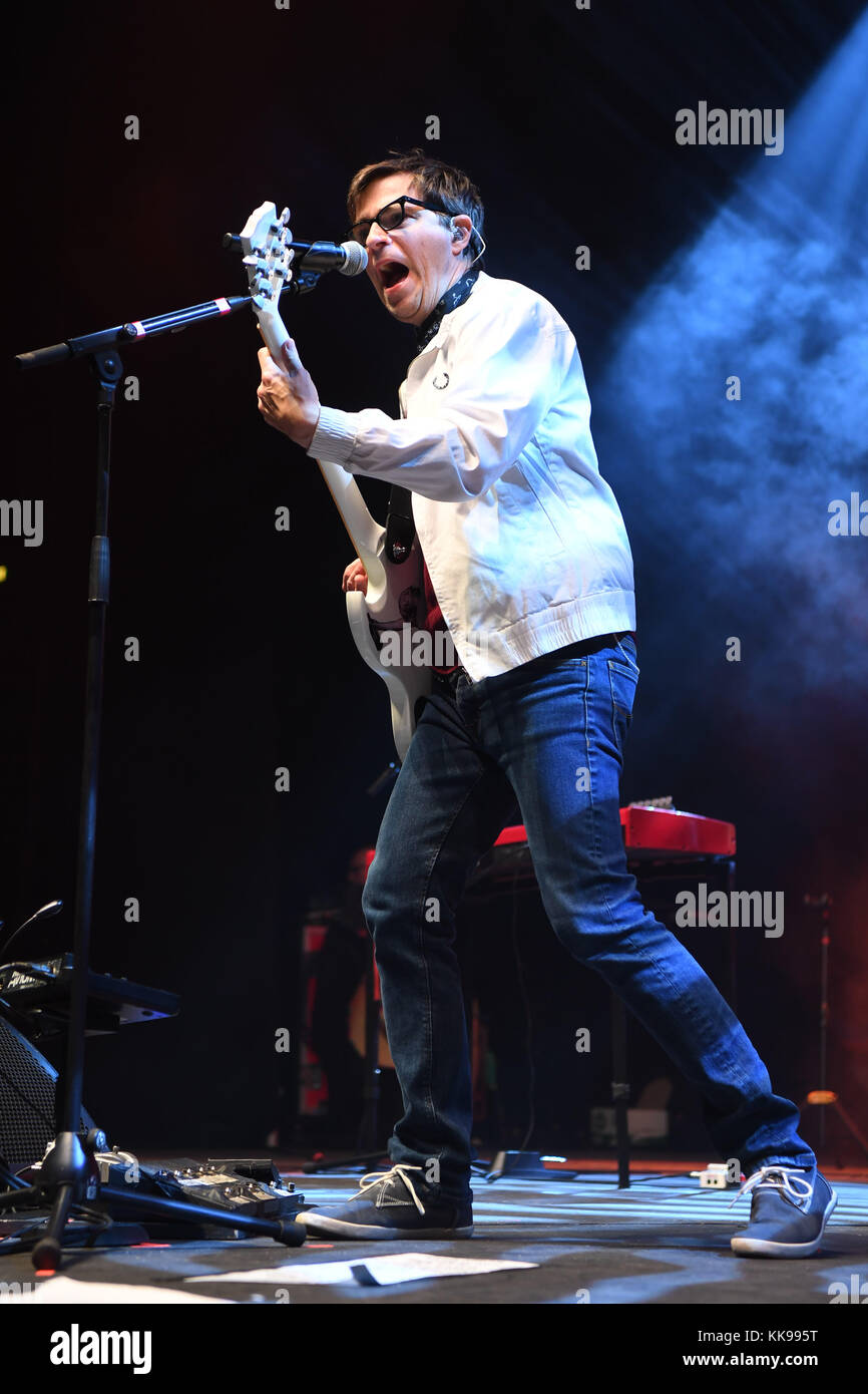 Weezer performing live on stage at Wembley Arena in London. Featuring ...