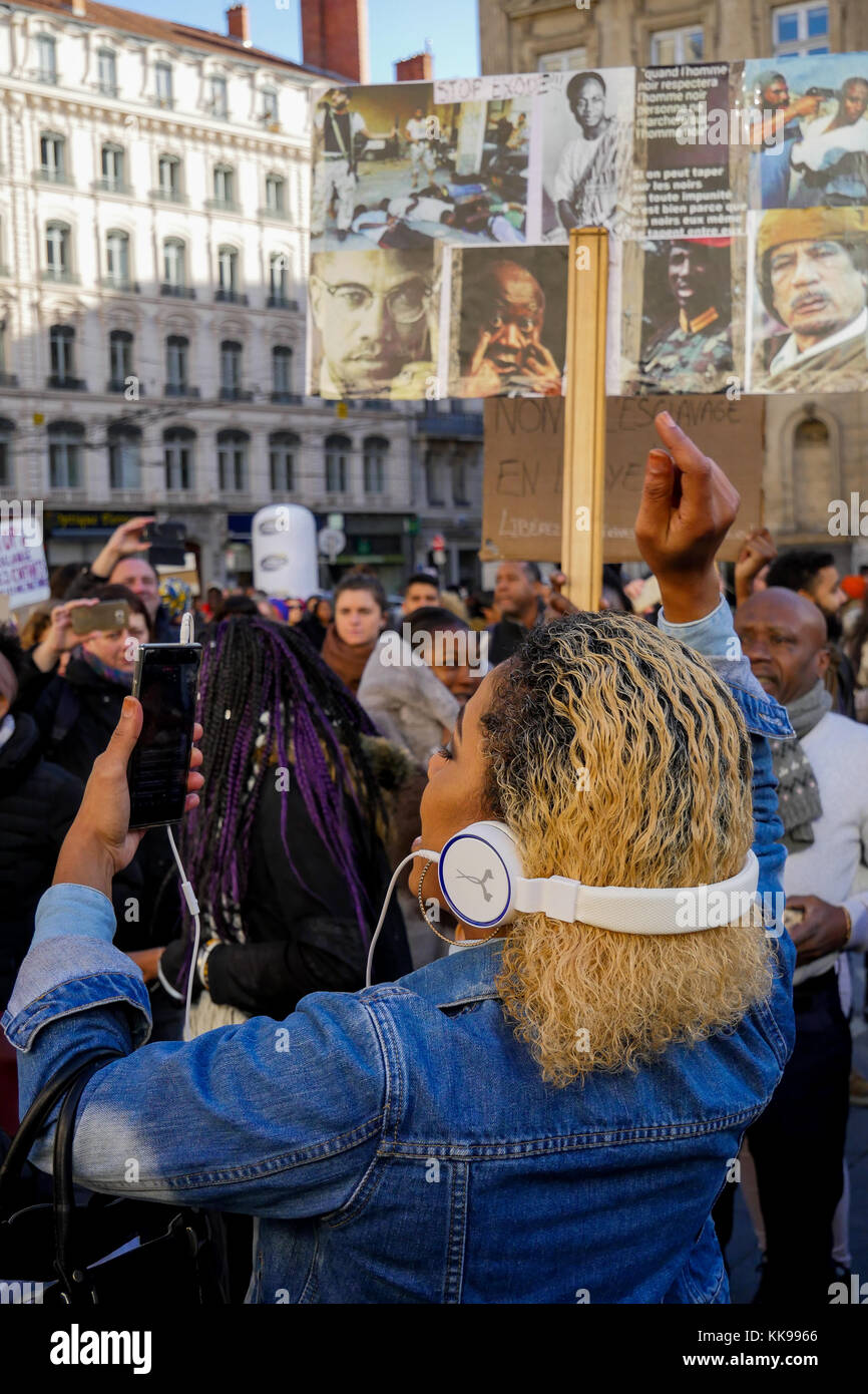African diaspora protest against slavery rebirth in Lybia, Lyon, France ...