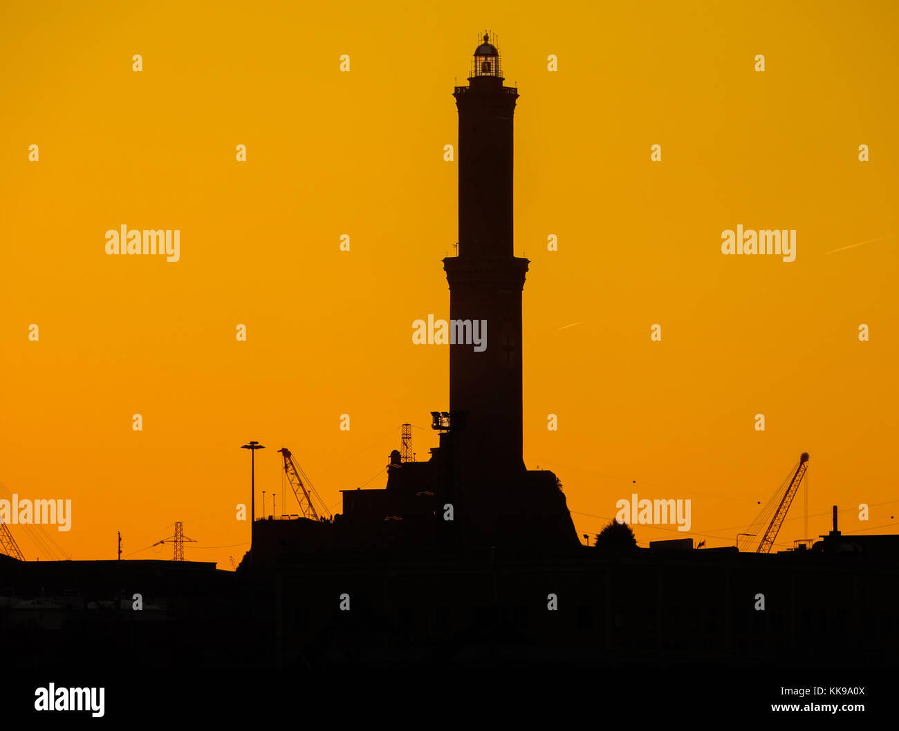 Silhouette of Lanterna (lighhouse) of city of Genoa (Genova), the ...