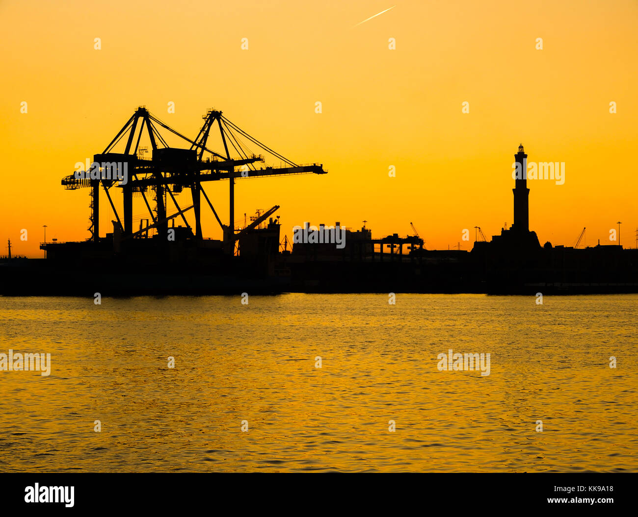 Silhouette of Lanterna (lighhouse) of city of Genoa (Genova), the ...