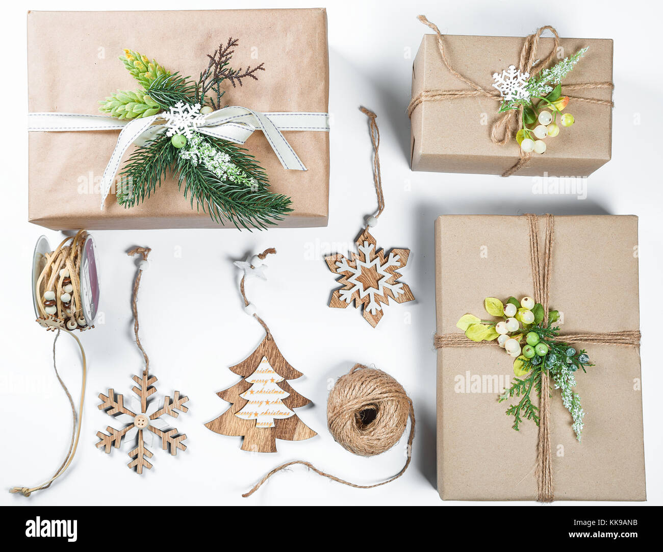 Classy Christmas gifts box presents in brown paper with toys and New ...