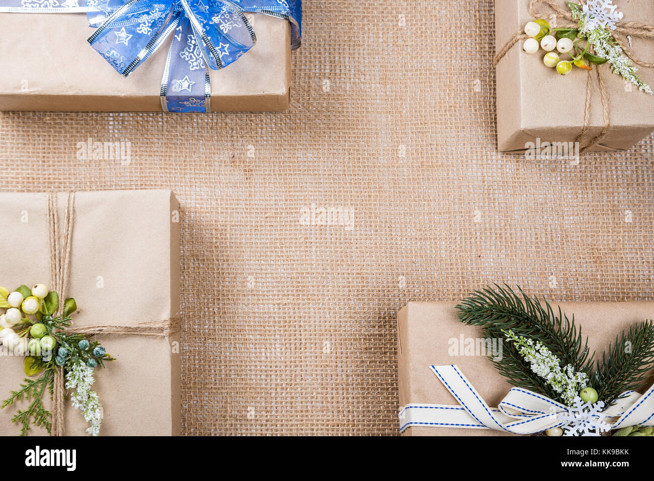 Classy Christmas gifts box presents in brown paper with bow and New ...