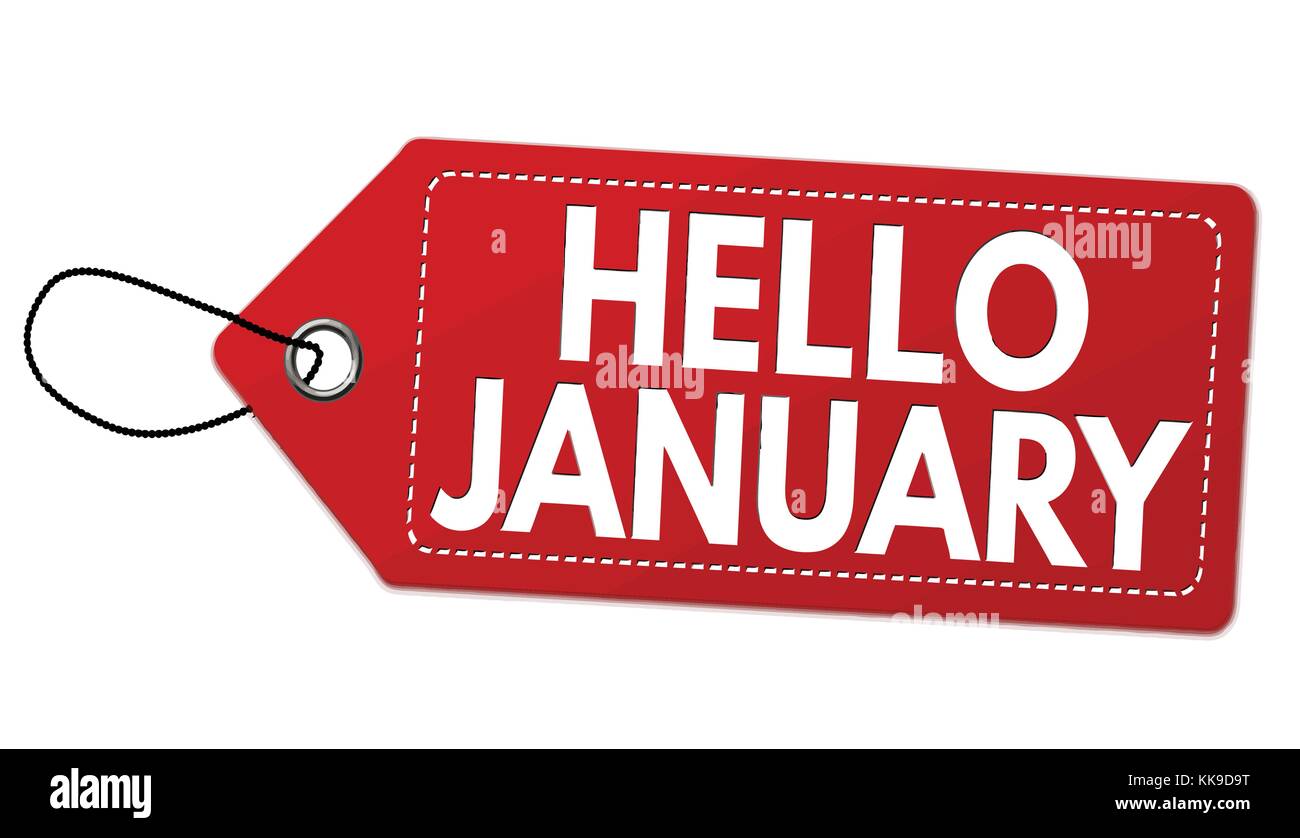 Hello january label or price tag on white background, vector ...