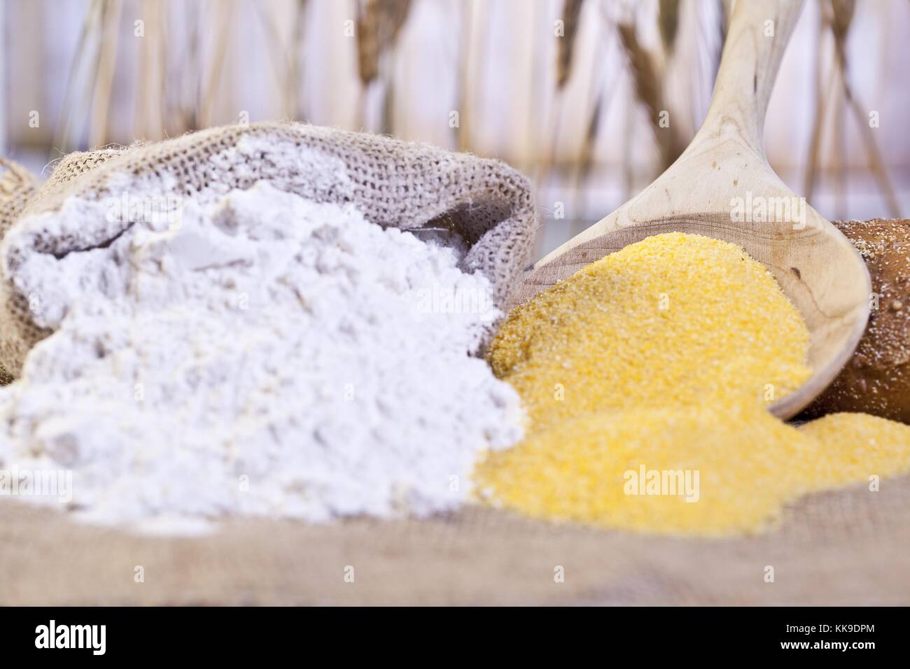 a sack of flour and maize flour Stock Photo - Alamy