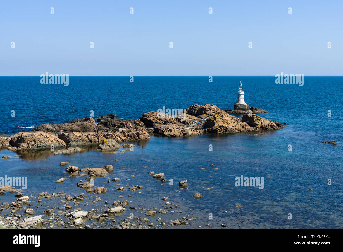 A lighthouse on the rocks. Black Sea. Ahtopol. Bulgaria Stock Photo - Alamy