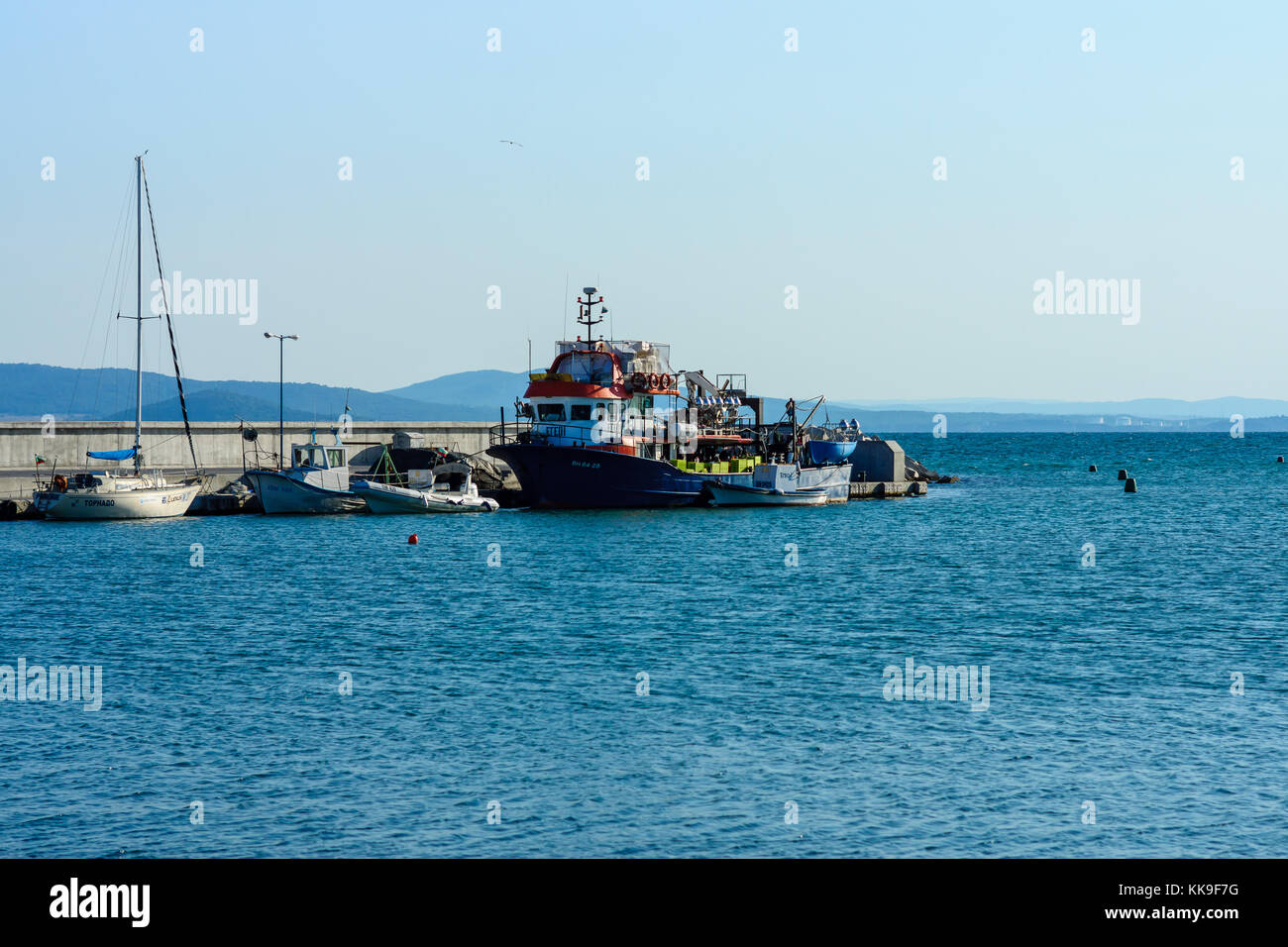 POMORIE, BULGARIA - AUGUST 26, 2017: View on the sea port of the ...