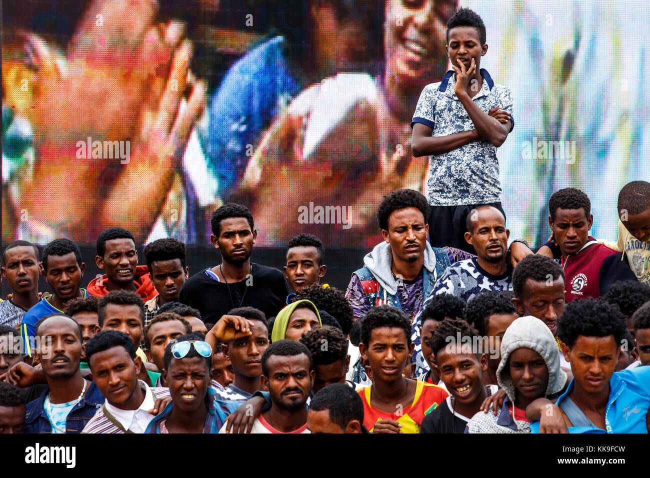 Men watching the women's celebrations at the Ashenda festival, Mekele ...