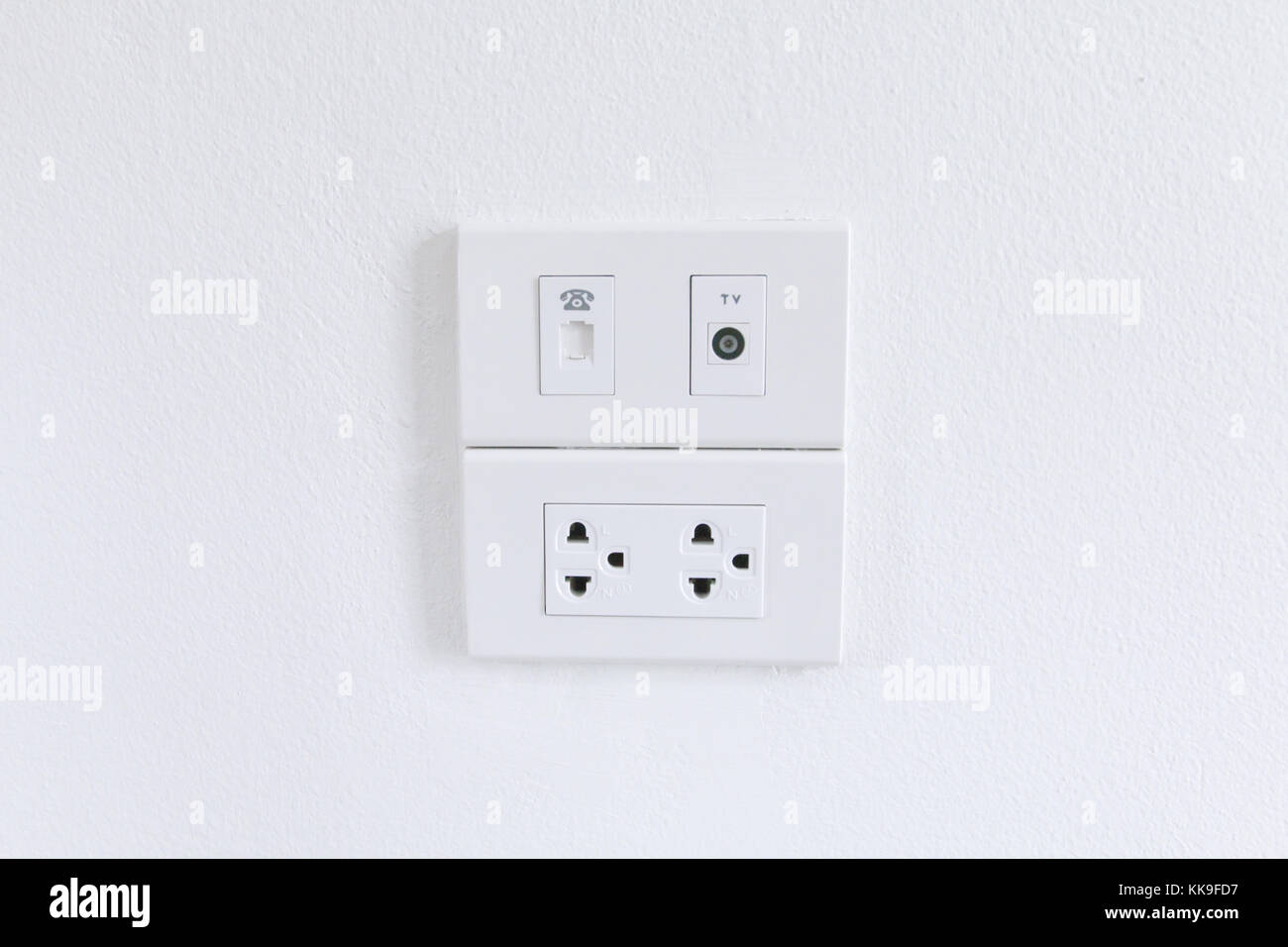 White electric plugs on wall background,White outlet interior, interior ...