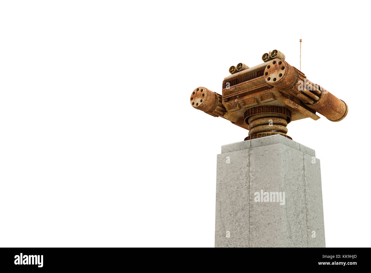 3d illustration of a rusty robot sentinel isolated on white background ...