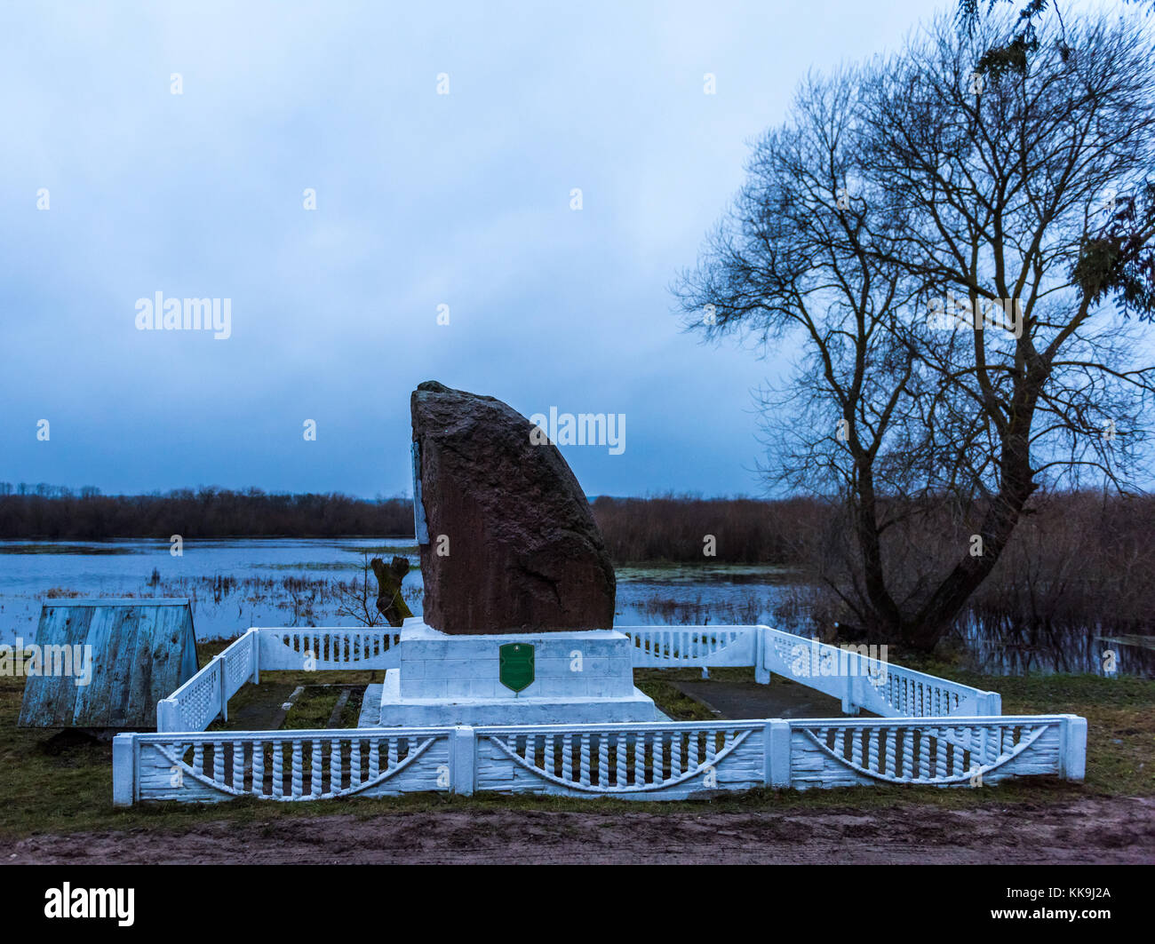 monument where first bridge over Berezina River was build in 1812 Stock ...