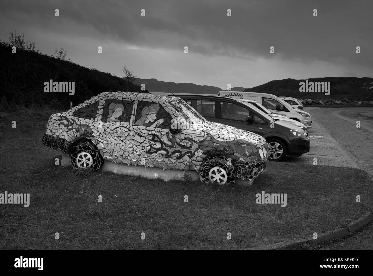 Car covered in pottery pieces, The Highland Stoneware Pottery, Ullapool ...