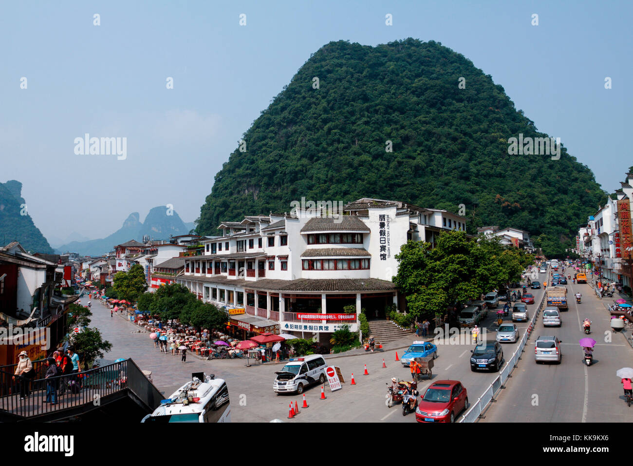 West Street (on the left) and main street in Yangshuo, China Stock ...
