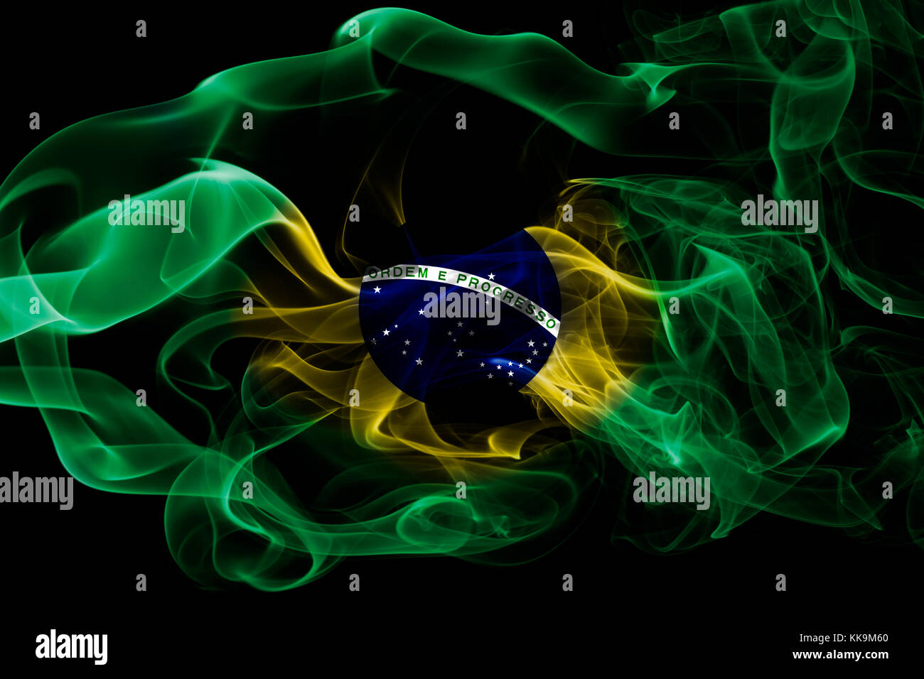 National smoke flag of Brazil isolated on black background Stock Photo ...