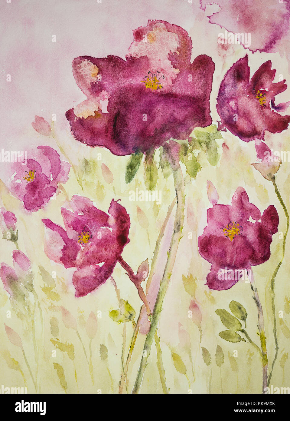 Roses in the field. The dabbing technique near the edges gives a soft ...