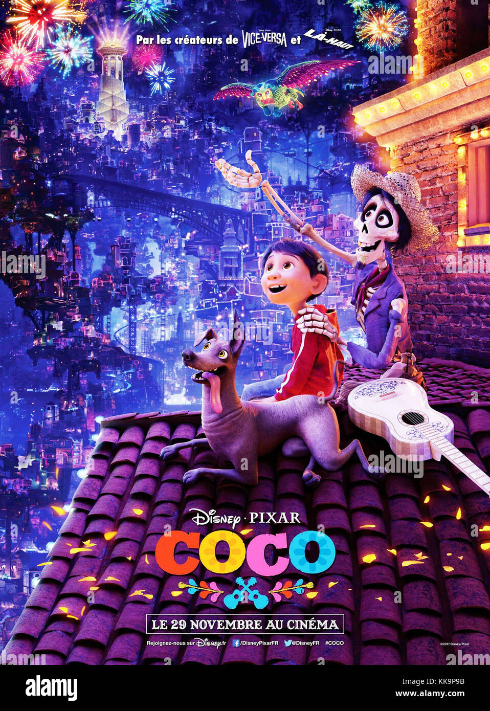 COCO, French poster, from left, Dante, Miguel (voice: Anthony Gonzalez ...
