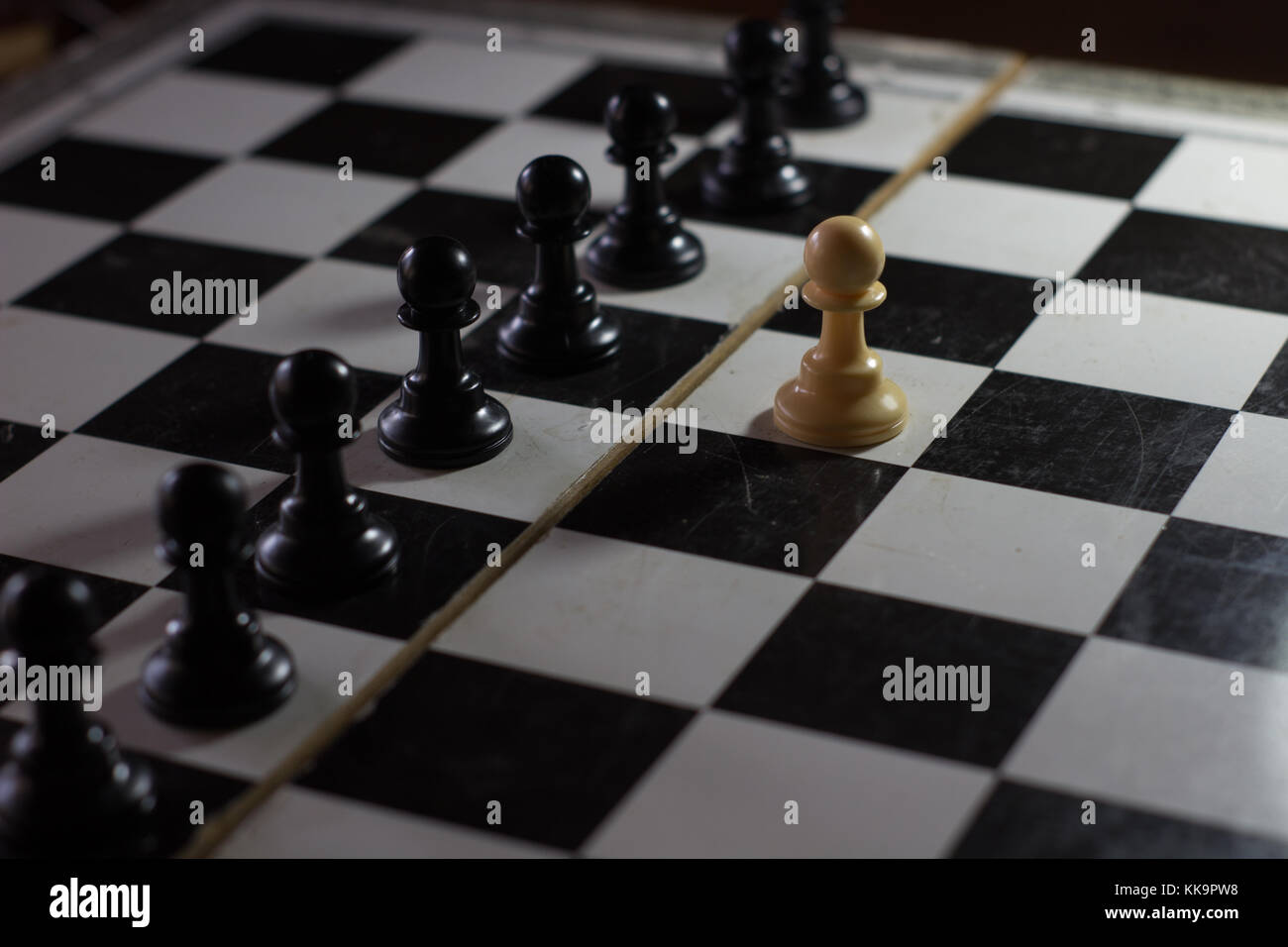 chess board from the side with multiple moves made game Stock Photo - Alamy