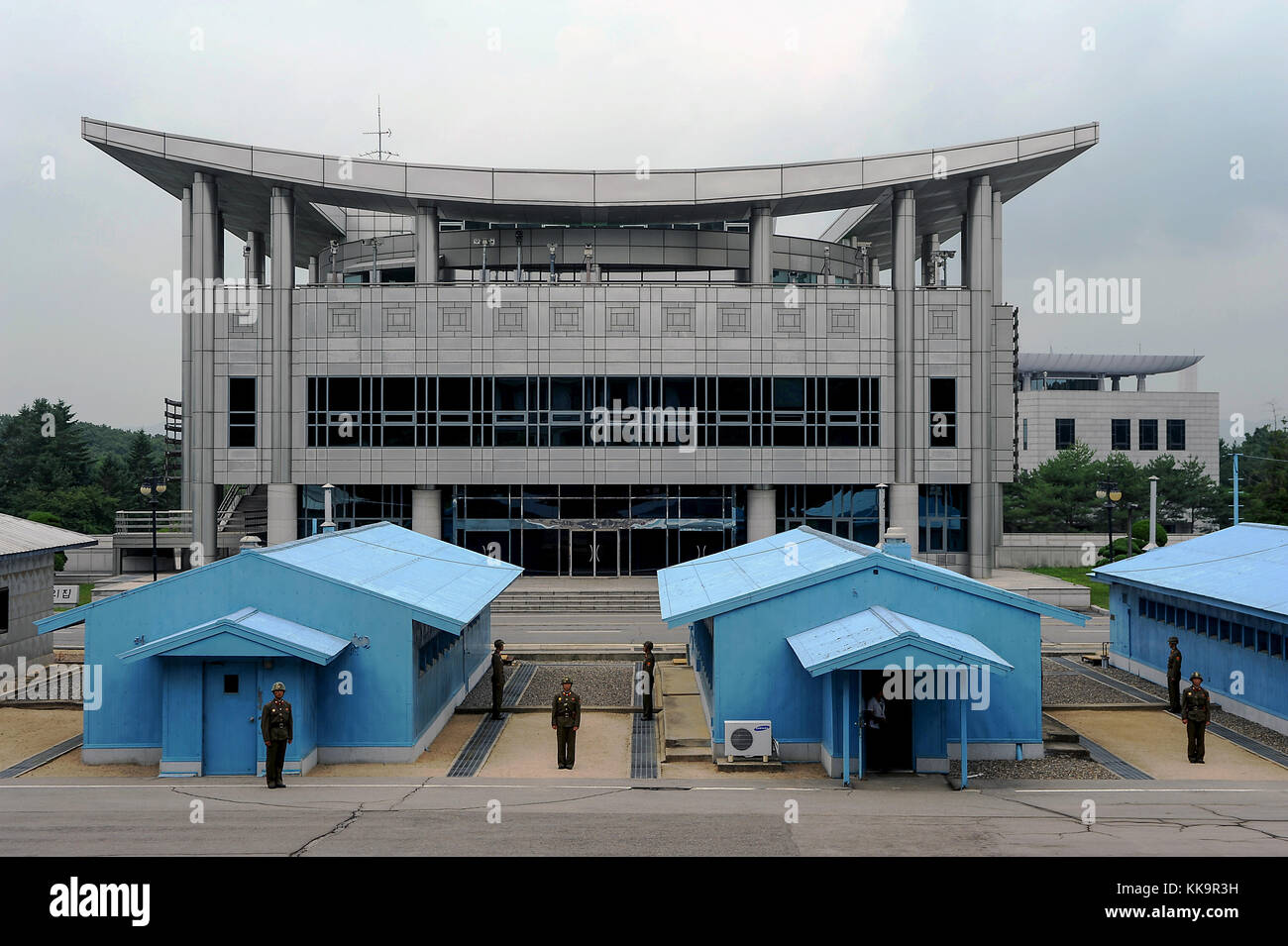 Panmunjeom, North Korea, North Korean border guards stand guard Stock ...