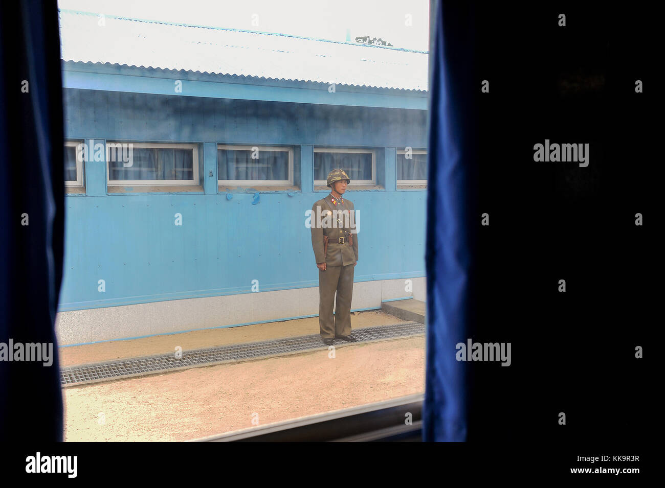 Panmunjeom, North Korea, North Korean border guard stands guard Stock ...