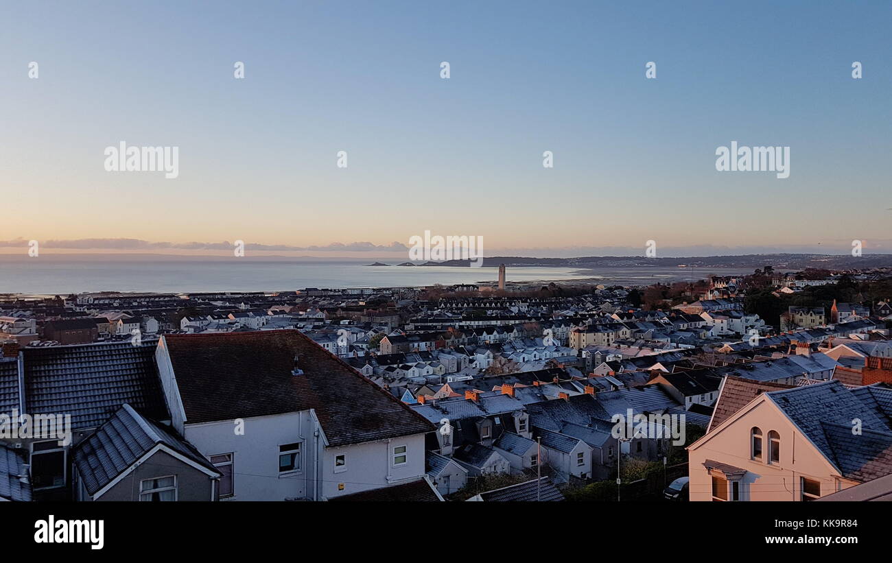 Frost on roof tops of houses in Mount Pleasant, overlooking Mumbles ...