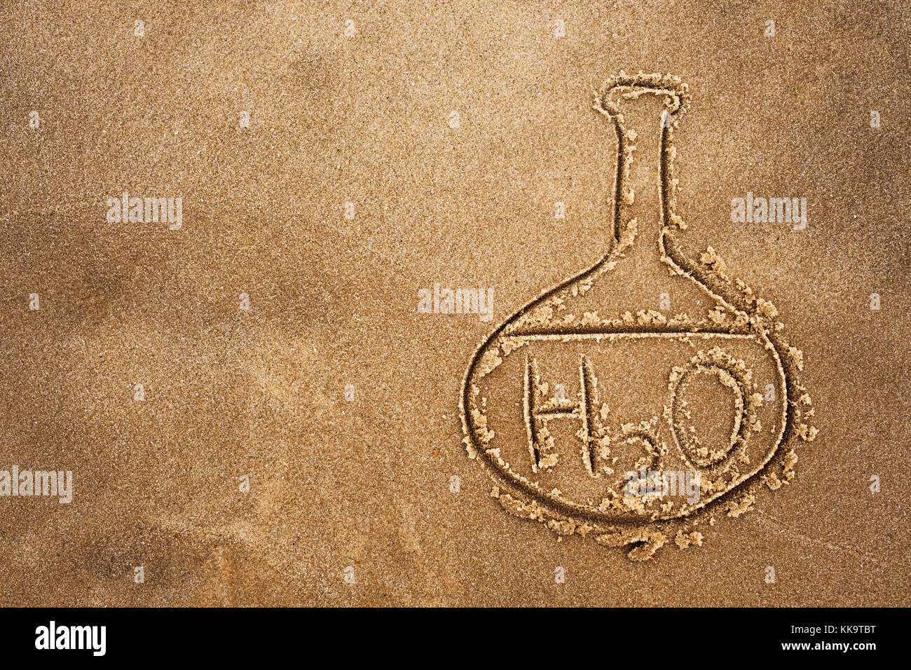Painted Flask And Chemical Formula Of Water On Sand The Quality Of 